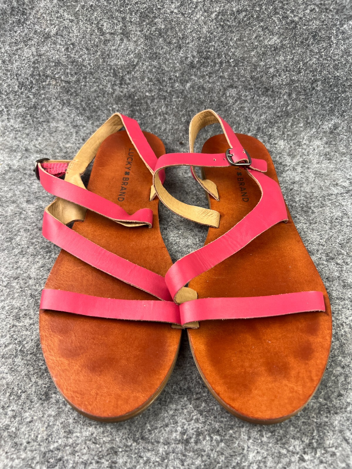 Lucky Brand Sandals Women's Pink Brown 7.5 Strappy Faux Leather Open ...