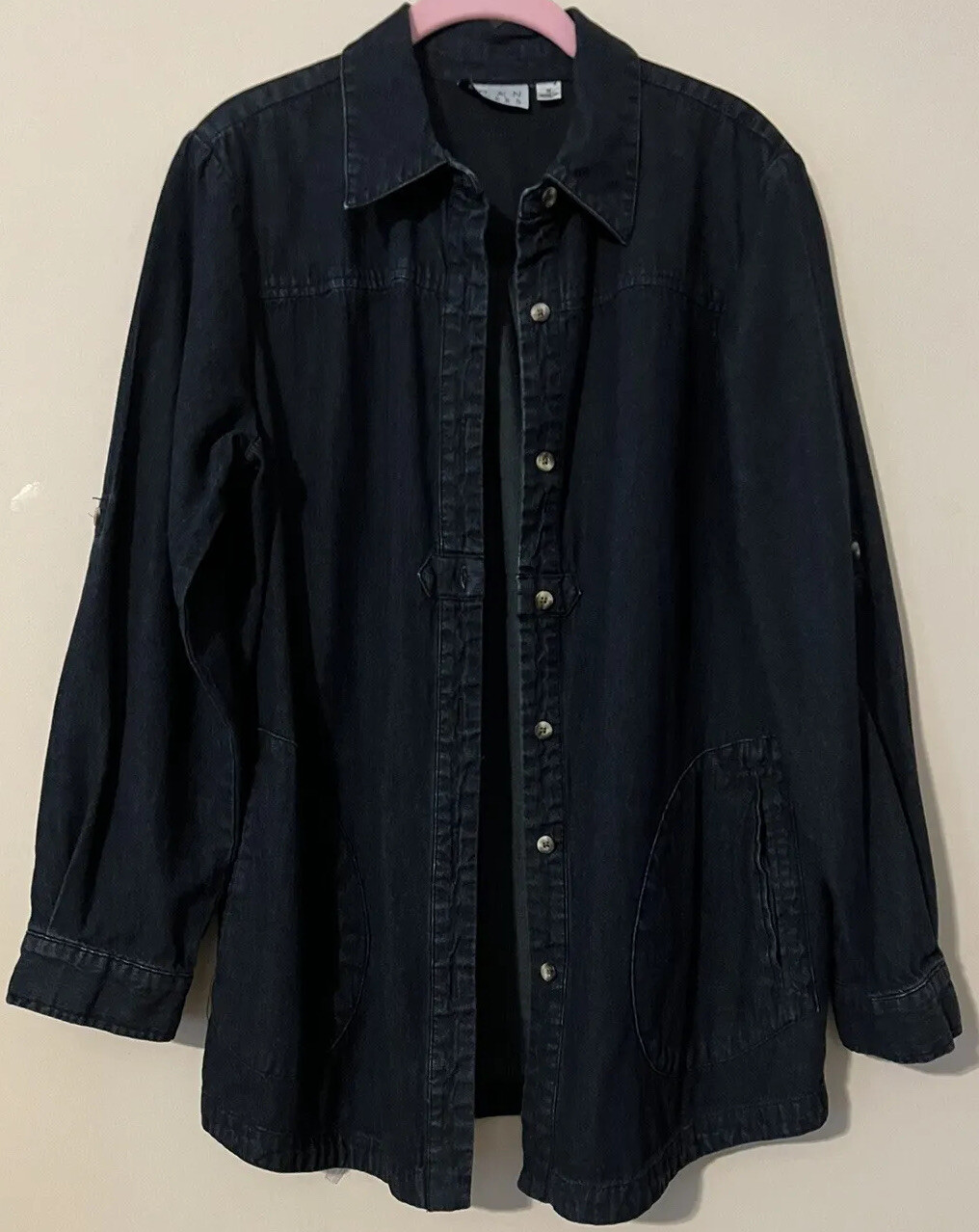 Joan Rivers Jacket Women MedDark Denim Button Down Front Pleated Back ...