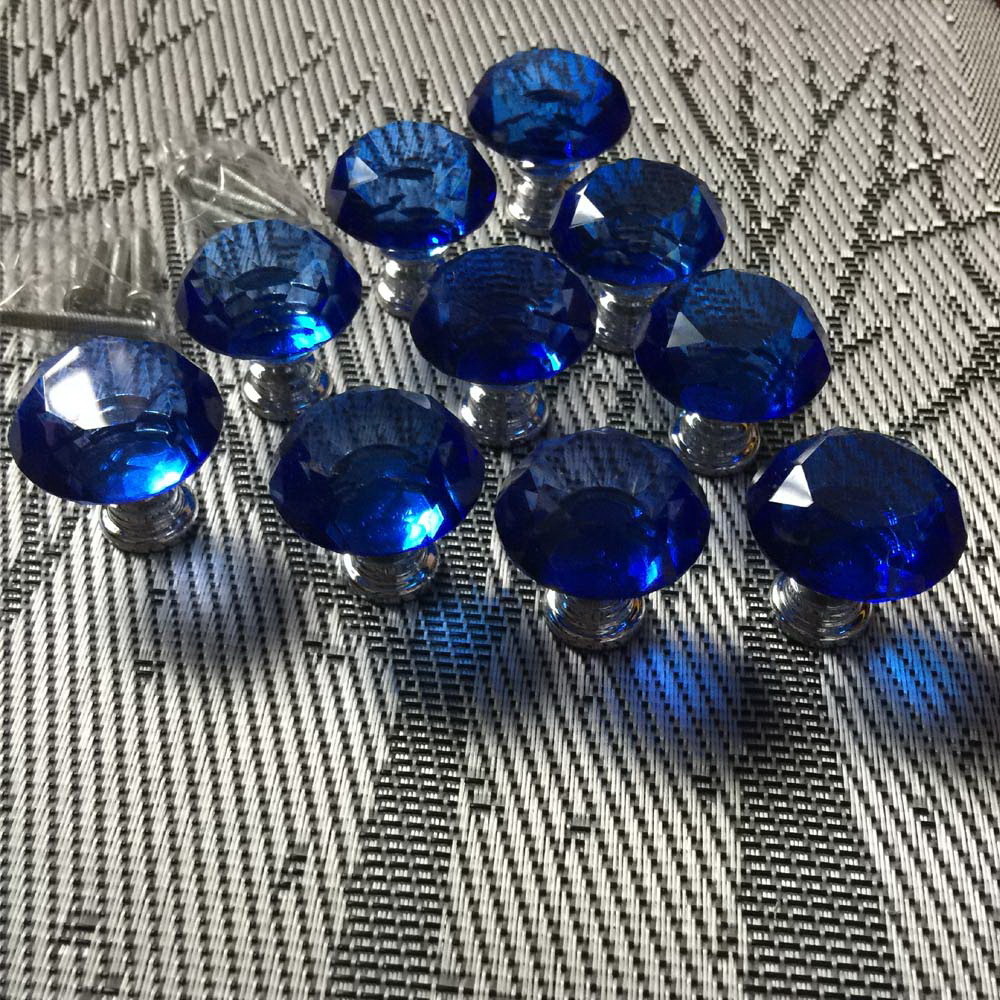 10pcs Crystal Blue Cabinet Knob Drawer Pull Handle Kitchen Door ...
