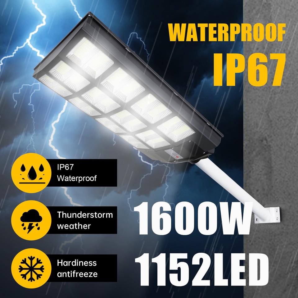 1600W LED Solar Street Light Dusk to Dawn Sensor Radar w/ Remote ...