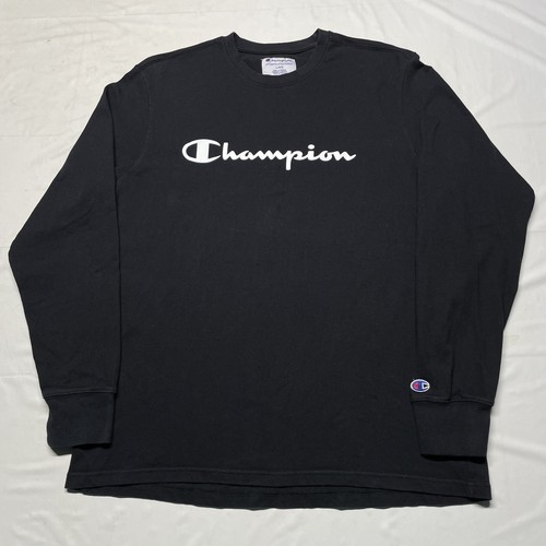 Vintage Champion Long Sleeve T-Shirt Mens Large Black Script Logo Hipster Sports | eBay