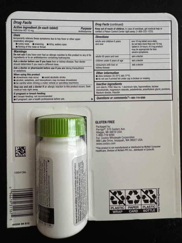️🔥 Kirkland 365 Tab.Aller-Tec Allergy Antihistamine 10mg ZYRTEC ...