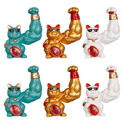 Chinese Muscle Arm Lucky Cat Figurine Welcoming Cat for | eBay