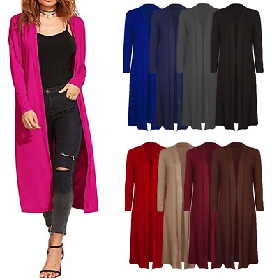 Ladies Long Sleeve Maxi Boyfriend Full Length Open Front Cardigan ...