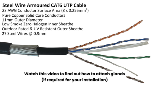 50m CAT6 SWA Steel Armoured UTP Cable Direct Burial Outdoor HDPE 23 AWG ...