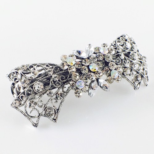USA BARRETTE Rhinestone Crystal Hair Clip hairpin Vintage Bow Flower ...