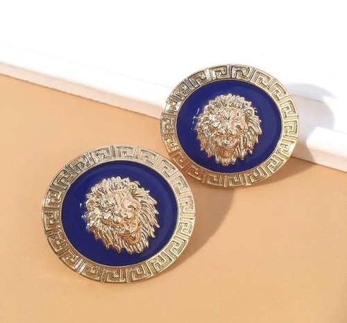 Gold an Blue Earings Lion Versace Type Pattern | eBay