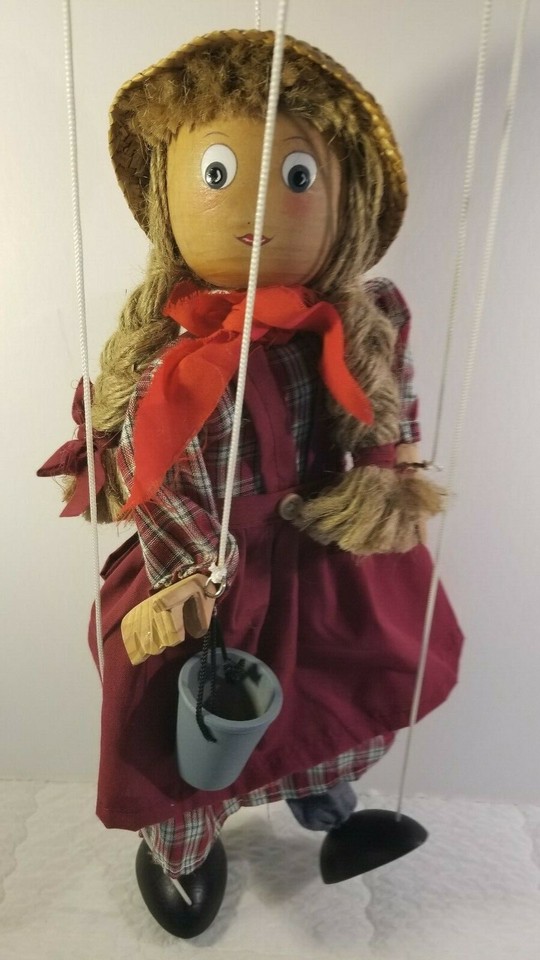 VTG RARE Marionette Wood / Fabric Puppet Handmade Farm Girl 16" | eBay
