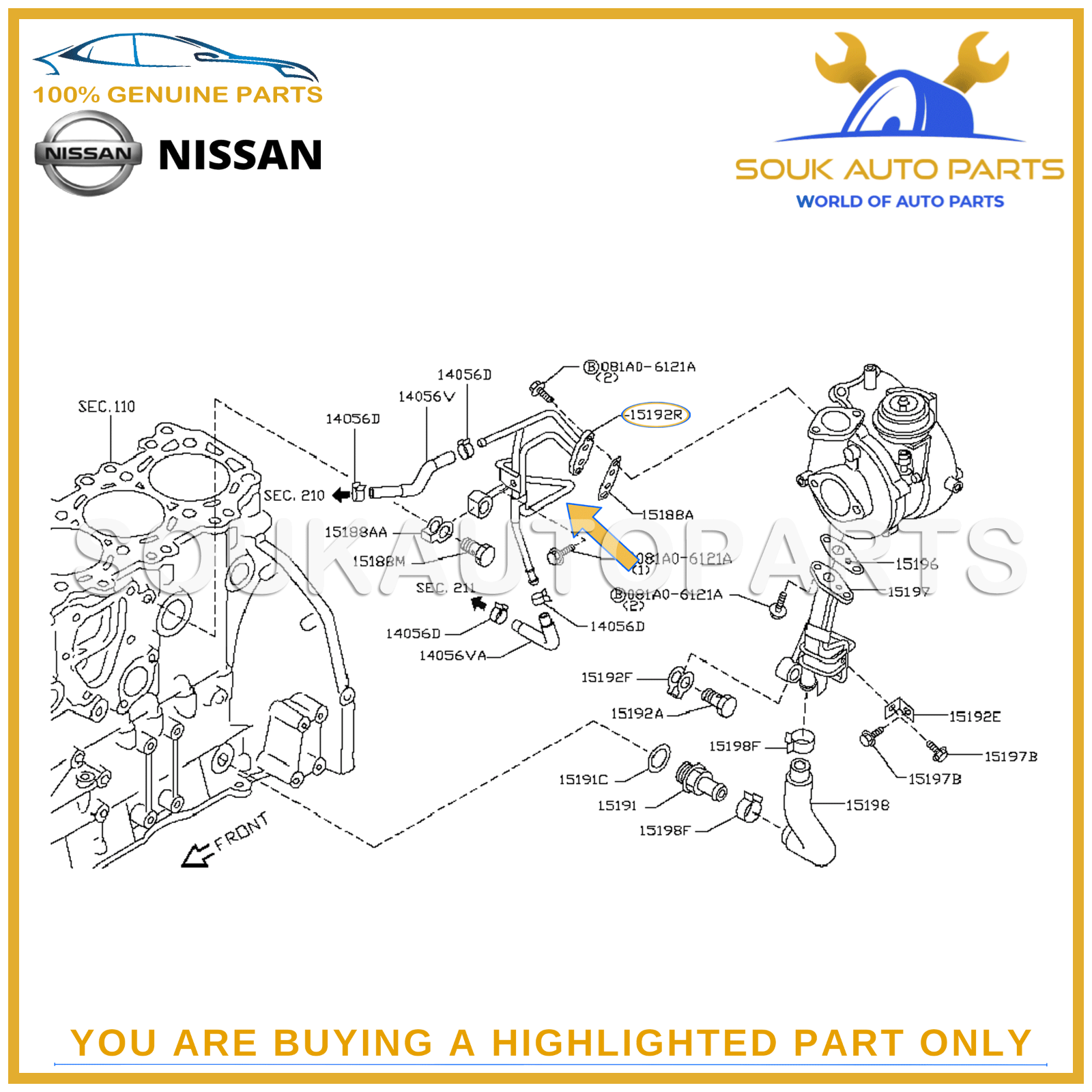 14498-EB70A Genuine Nissan TUBE ASSY-WATER OUTLET YD25DDTI OEM NAVARA ...