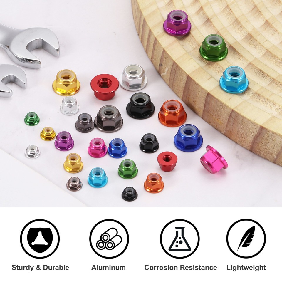 8 Pcs M5 Pitch 0.8mm Aluminum Alloy Lock Nuts Flanged Hex Nuts, Purple ...