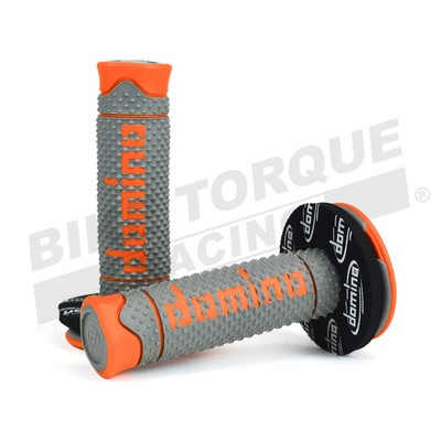 Genuine Domino A260 Grey & Orange Off-road Grips & Black grip pads for ...