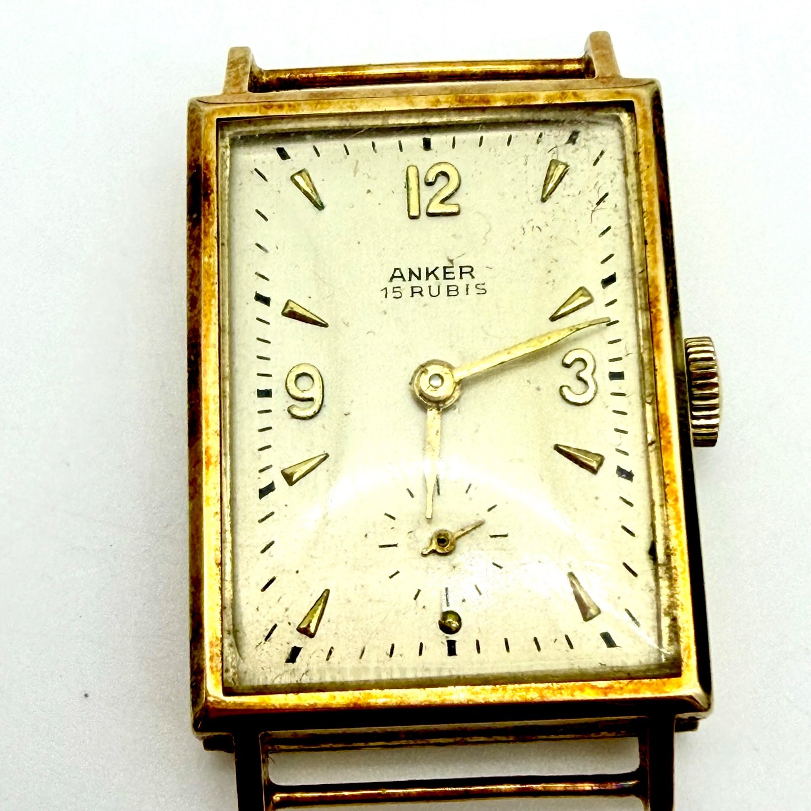 VTG ANKER 15 RUBIS 14K SOLID GOLD Art Deco Tank Watch… - Gem