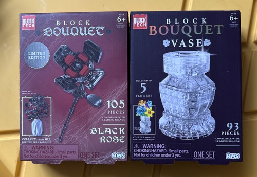 🔥BLACK ROSE And Vase Limited Edition Bouquet Botanical Block Tech Set ...