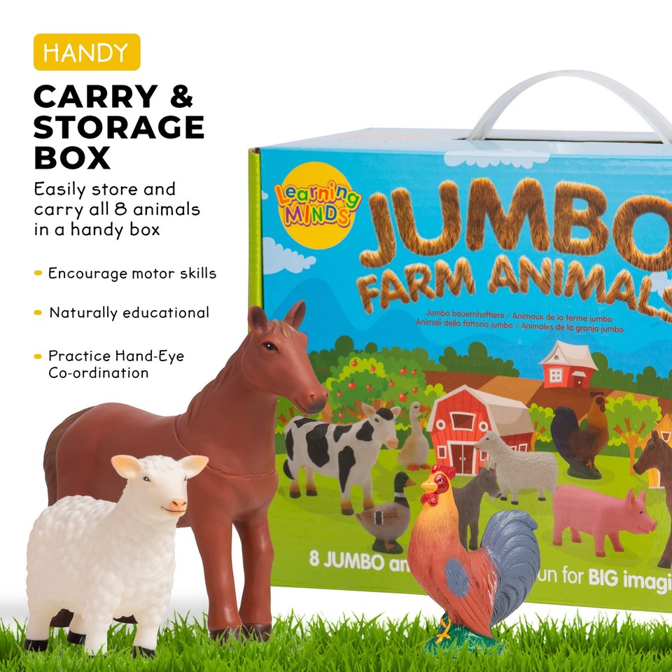 Set of 8 Jumbo Farm Animal Figures - Farm Animals for Toddlers Age 1-3 ...