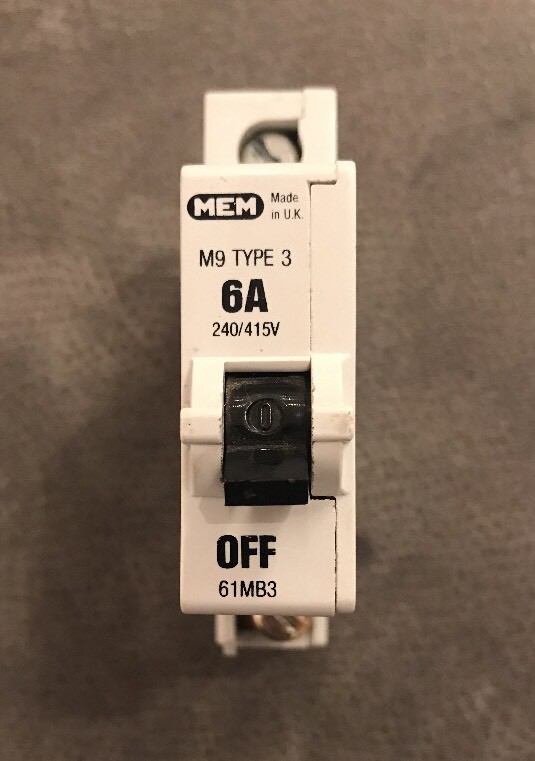 MEMSHIELD 1 6A TYPE 3 9kA MCB AMP SP 61MB3 MEM BS 3871 CIRCUIT BREAKER ...