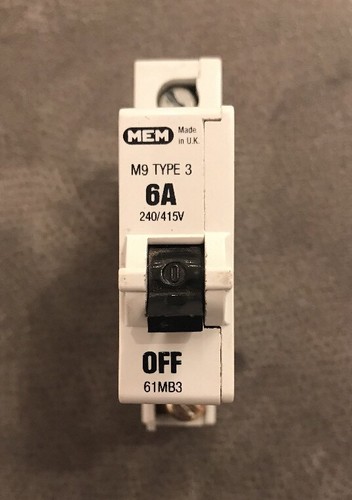 MEMSHIELD 1 6A TYPE 3 9kA MCB AMP SP 61MB3 MEM BS 3871 CIRCUIT BREAKER ...