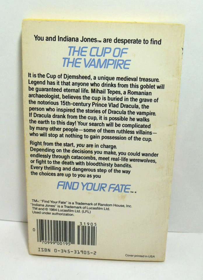 Indiana Jones and the Cup of the Vampire 1984 FIRST EDITION Andrew ...