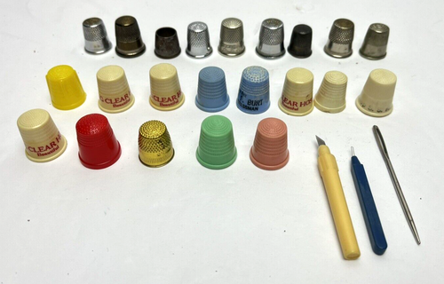 Lot of 21 Thimbles Various Sizes (1) SBC USA Thimble + Extras Vintage ...