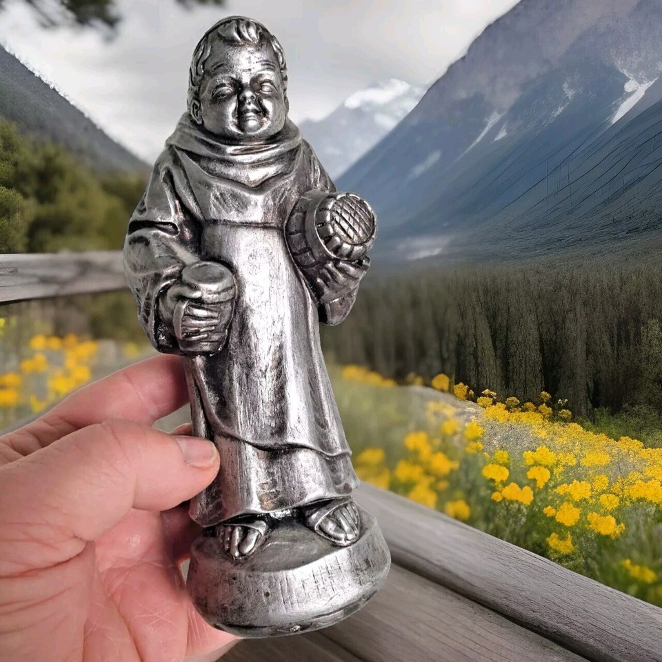 Plaster Figure - Monk With Beer Mug And Barrel, Silver Patinized ...