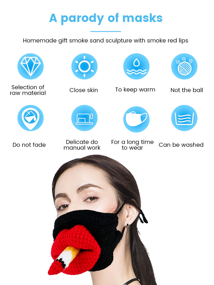Funny Mouth Red Lips 3D Spoof Mask with Cigarette Weird Woolen Knitted ...