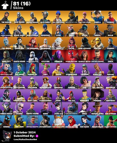 FN 81 Skins,Chun-Li, The Reaper, The Joker,Omega, Drift, Darth Vader ...