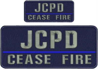 JCPD CEASE FIRE Embroidery Patch 4X10 & 2X5 hook on back GRAY N NAVY ...
