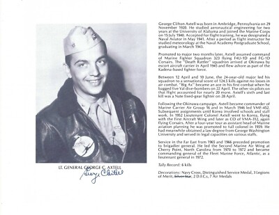 George Axtell signed 8x10 Bio B/W photo WWII USMC Ace in a day 6V | eBay