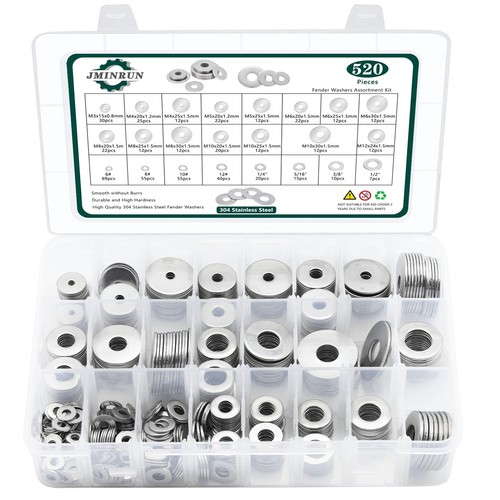 Fender Washers, 520 Pcs SAE + Metric 23 Sizes Flat Washers Assortment ...
