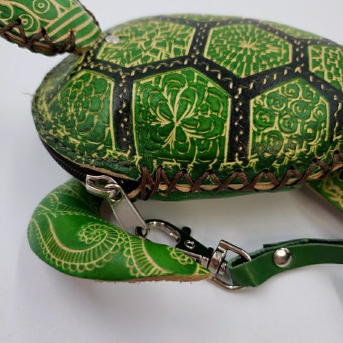 Handmade Leather Sea Turtle Wristlet Zipper Ocean Beach Mini Purse ...