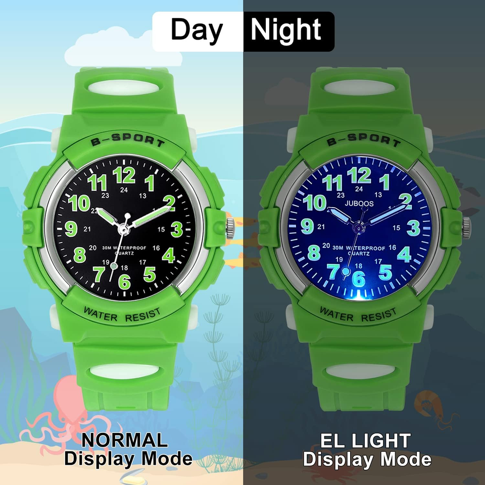 Kids Analog Watch with 7 Color Night Lights Waterproof Soft Strap Ages ...