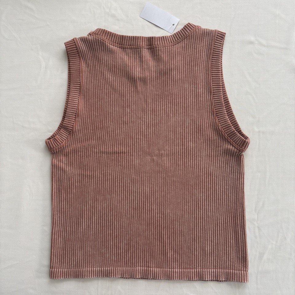 NWT Ribbed Knit High Neck Tank Terracotta Orange Brown Dusty Rose Tank ...