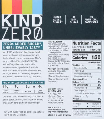 KIND ZERO Added Sugar Bars, Keto Friendly Snacks, Dark Chocolate Nuts ...