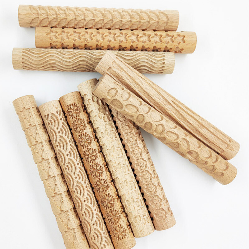 Pottery Clay Wood Texture Rolling Pin Embossed Rod Mud Ceramic ...