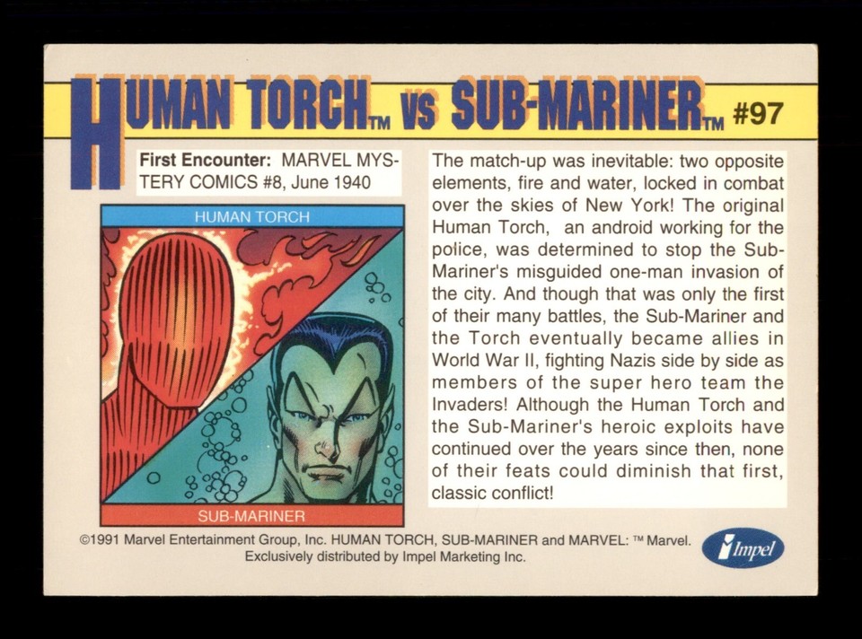 Human Torch vs. Sub-Mariner 97 Impel Marvel 1991 Trading Card TCG CCG ...