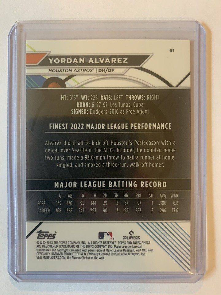 2023 Topps Finest Yordan Alvarez Houston Astros #61 | eBay