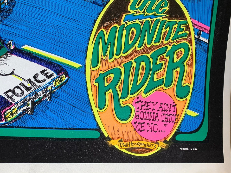 MIDNITE RIDER VINTAGE 1973 BLACKLIGHT HEADSHOP POSTER By BILL HOORMAN ...