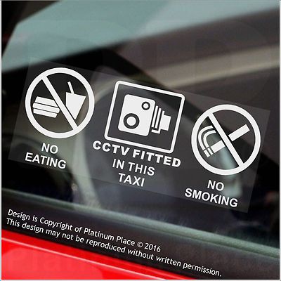 2 x Warning Stickers CCTV Camera No Smoking Eating Car Taxi Window ...
