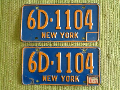 1966 67 68 69 70 71 72 w/72 Reg New York License Plate Pair NY 6D-1104 ...