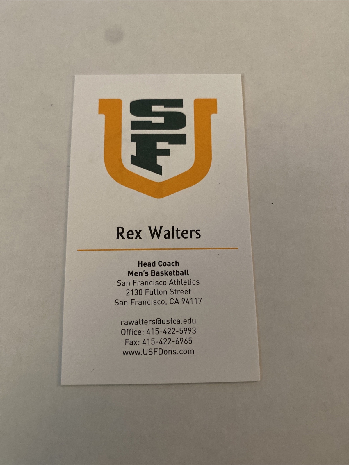 Rex Walters Signed Business Card San Francisco Basketball Autograph ...