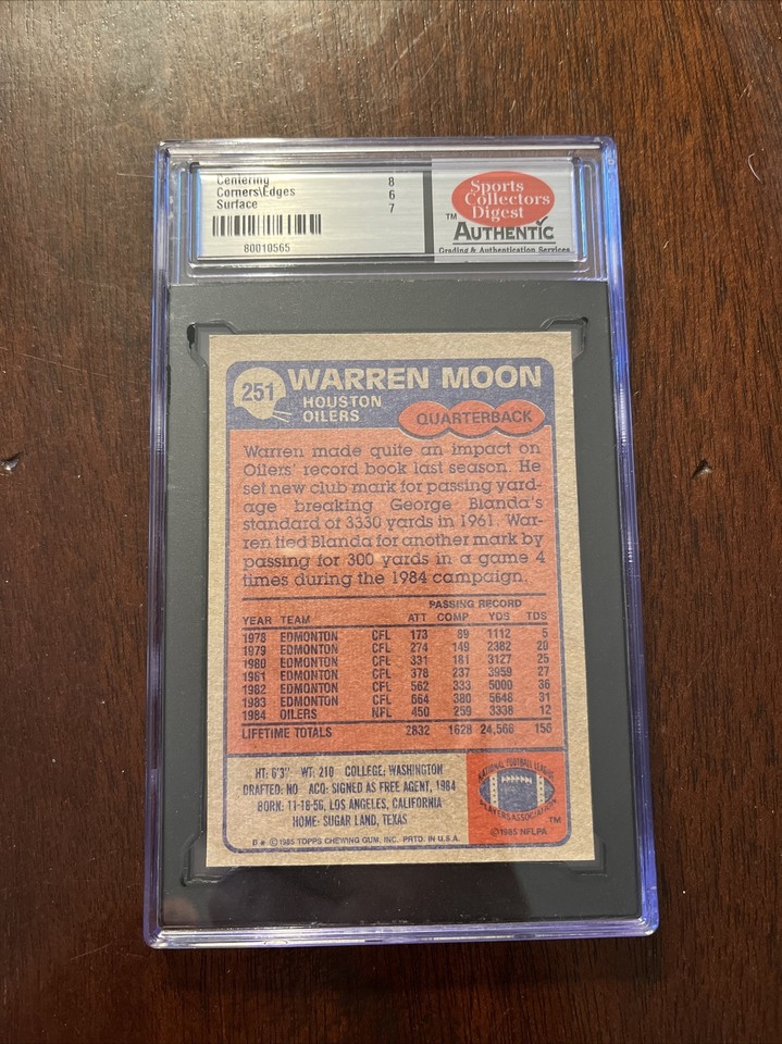 1985 Topps Warren Moon Rookie SCD 6.5 EX/MT+ Card #251 NFL HOF Houston ...