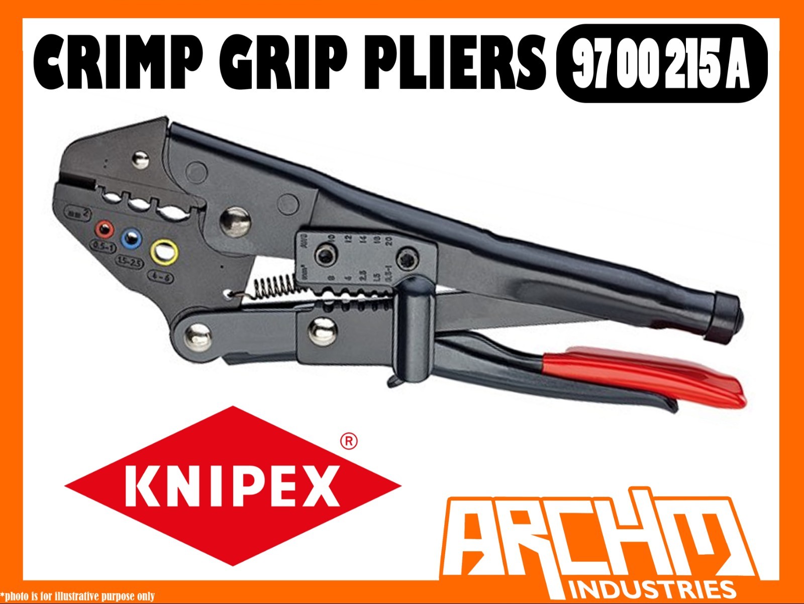 KNIPEX 9700215A - CRIMP GRIP PLIERS - 215MM - CRIMPING ADJUSTABLE QUICK ...