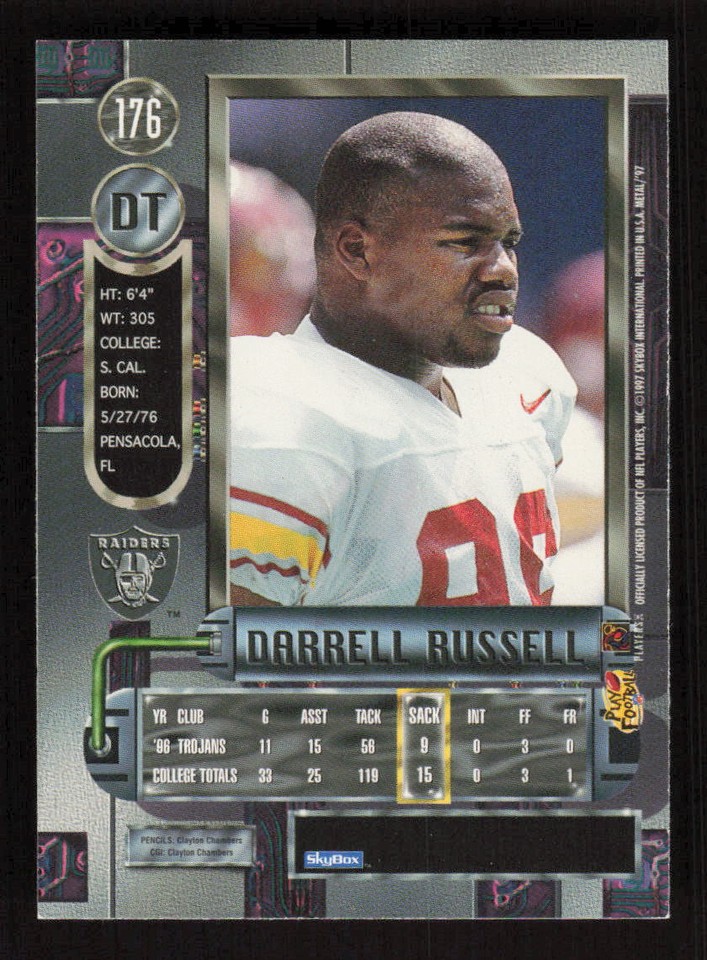 1997 Skybox Metal Universe #176 Darrell Russell Rookie Oakland Raiders ...