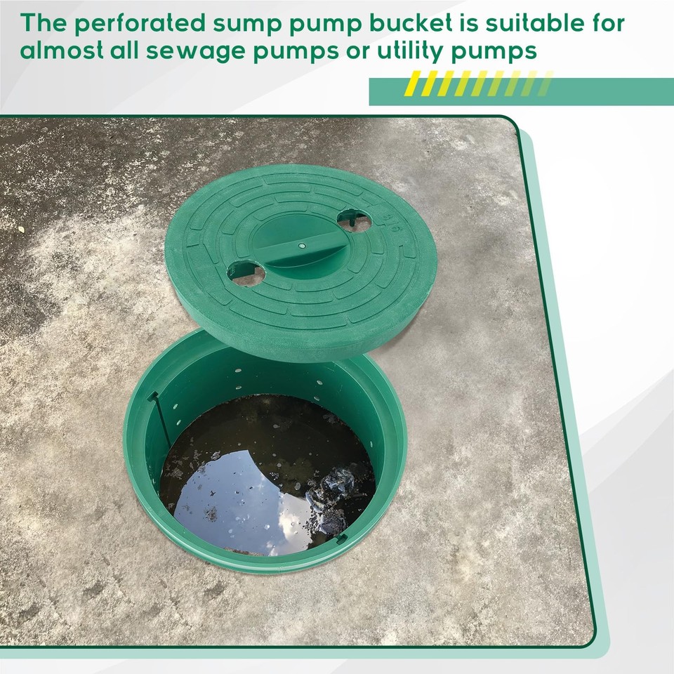 Perforated Sump Basin with Lid Sump Pump Basin Bucket with Drilled ...