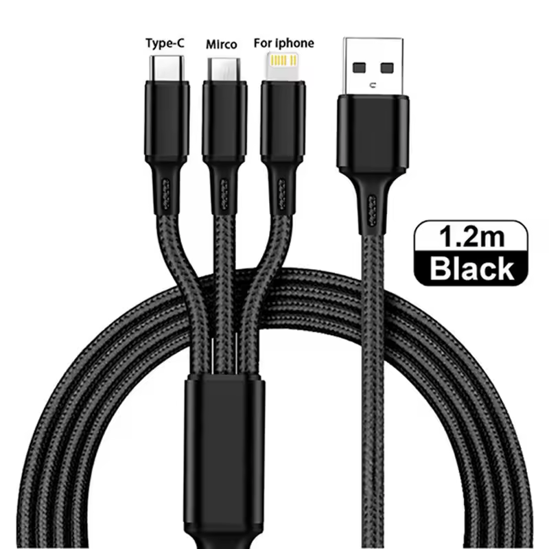 3 in 1 Fast Charging Cable USB to Type-C Phone Charger Lead | eBay UK