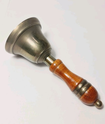 Vintage Small Brass Hand Bell with Brown Wooden Handle ~ 14.4 cm Tall ...