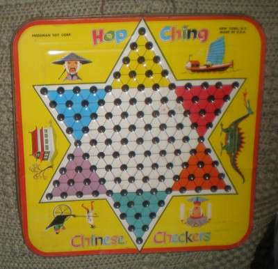 Vtg. 60s Pressman Toy Hop Ching Chinese Checkers Tin Litho. TOP ONLY ...