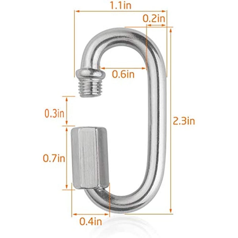 8 Pack Threaded Quick Link,Stainless Steel Oval Locking Carabiner Clip ...