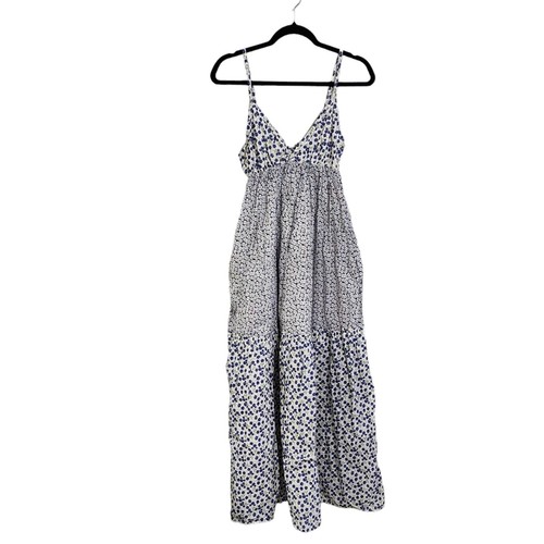 Gap tiered patchwork floral maxi dress M blue green & white pockets | eBay
