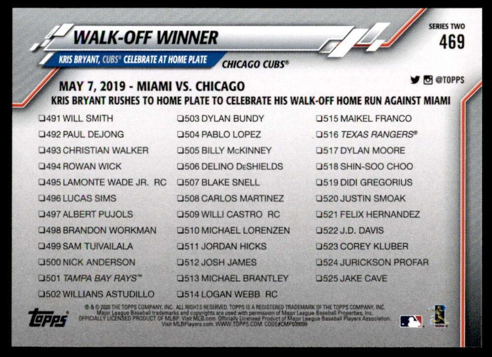 Walk Off Winner 2020 Topps Gold Stars #469 Cubs ID:28258 | eBay