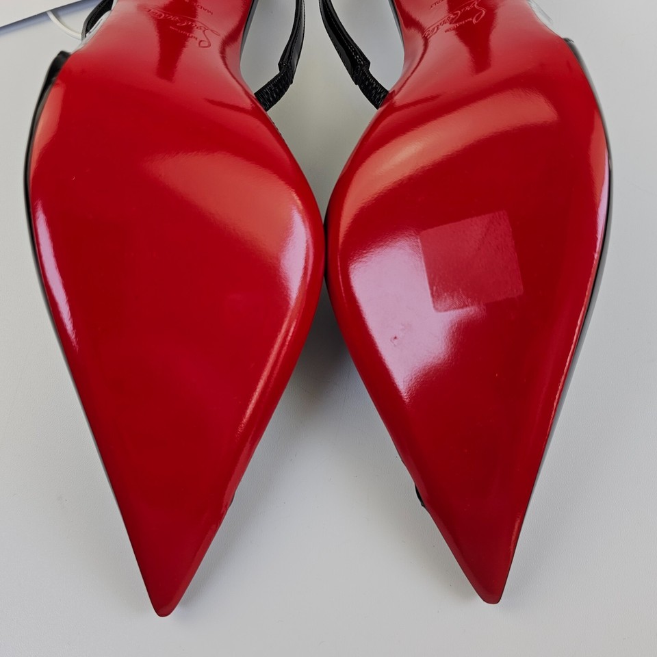 CHRISTIAN LOUBOUTIN Posticha 80mm Black Patent Leather Slingback Pumps ...